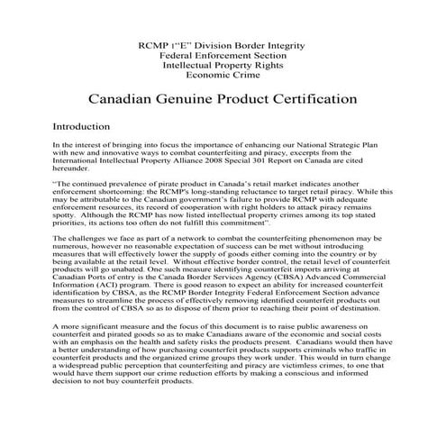 Canadian Genuine Product Certification - 5 - 2010-09-08 | DOC