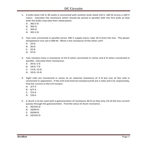 Dc Circuits Exam | PDF