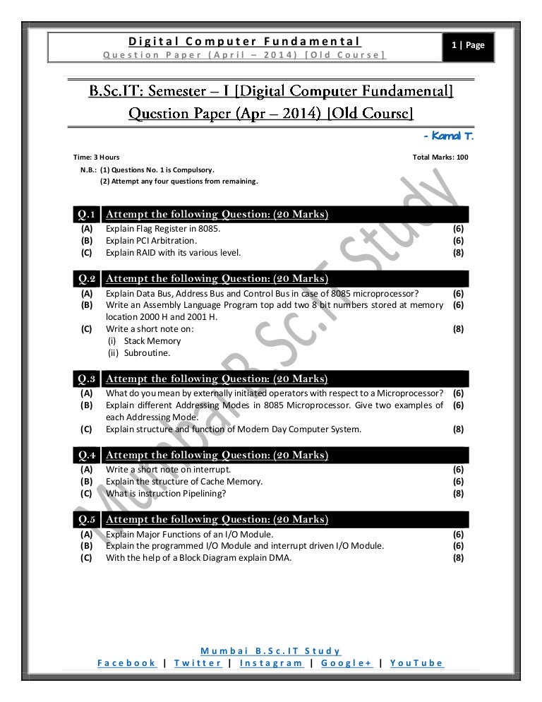 Question Paper Digital Computer Fundamental Old Course April 2 question-paper-digital-computer-fundamental-old-course-april-2