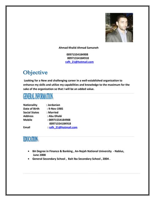 C.V English | DOC | Credit Cards | Personal Debt