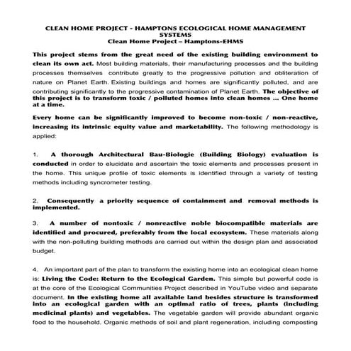 CLEAN HOME PROJECT - HAMPTONS ECOLOGICAL HOME MANAGEMENT SYSTEMS (1) | PDF
