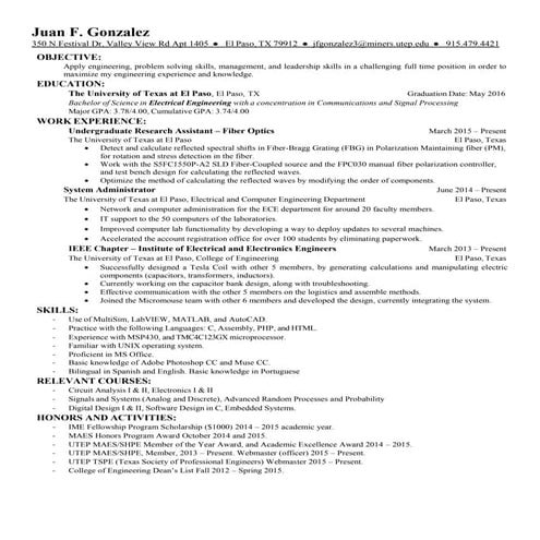 Resume Juan F Gonzalez v2 FT | PDF