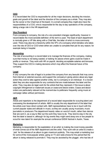 Job roles at a record label | PDF