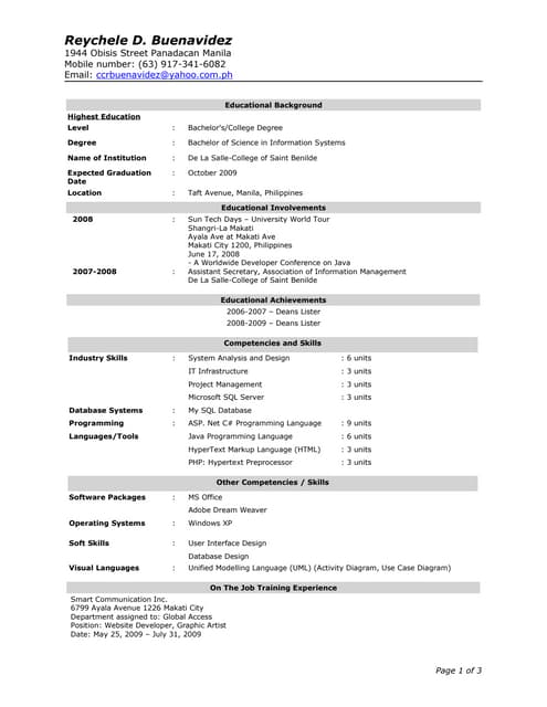 My Resume | DOC | Technology & Computing