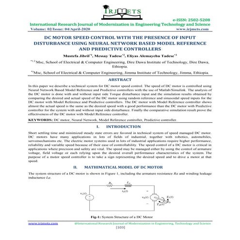 Dc Motor Speed Control With The Presence Of Input Disturbance Using Neural Network Based Model