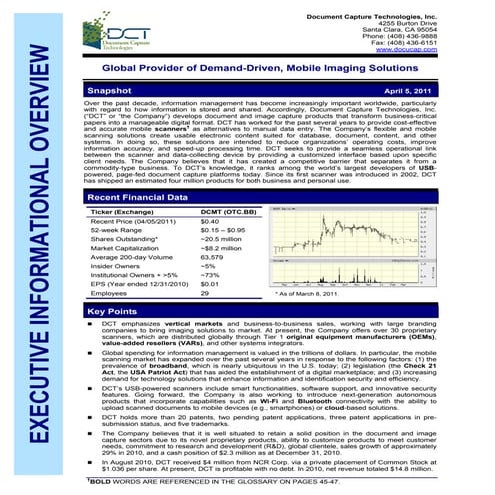 Document Capture Technologies (OTCBB: DCMT) | PDF