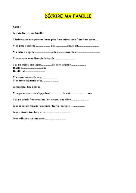 NCVPS Français I Unité 7 La Famille | PPTX