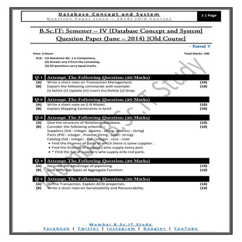 [Question Paper] Software Engineering (Old Course) [June / 2014] | PDF