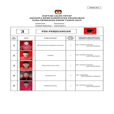 DCT PILEG PDI Perjuangan | PDF