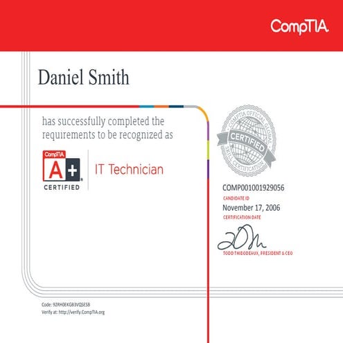 CompTIA A+ (IT Technician) certificate | PDF