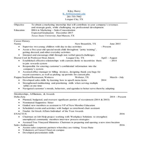 KileyBarryResume | DOCX | Business | Business and Finance