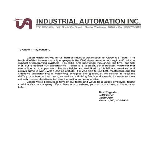 Letter of Recommendation - Industrial Automation | PDF