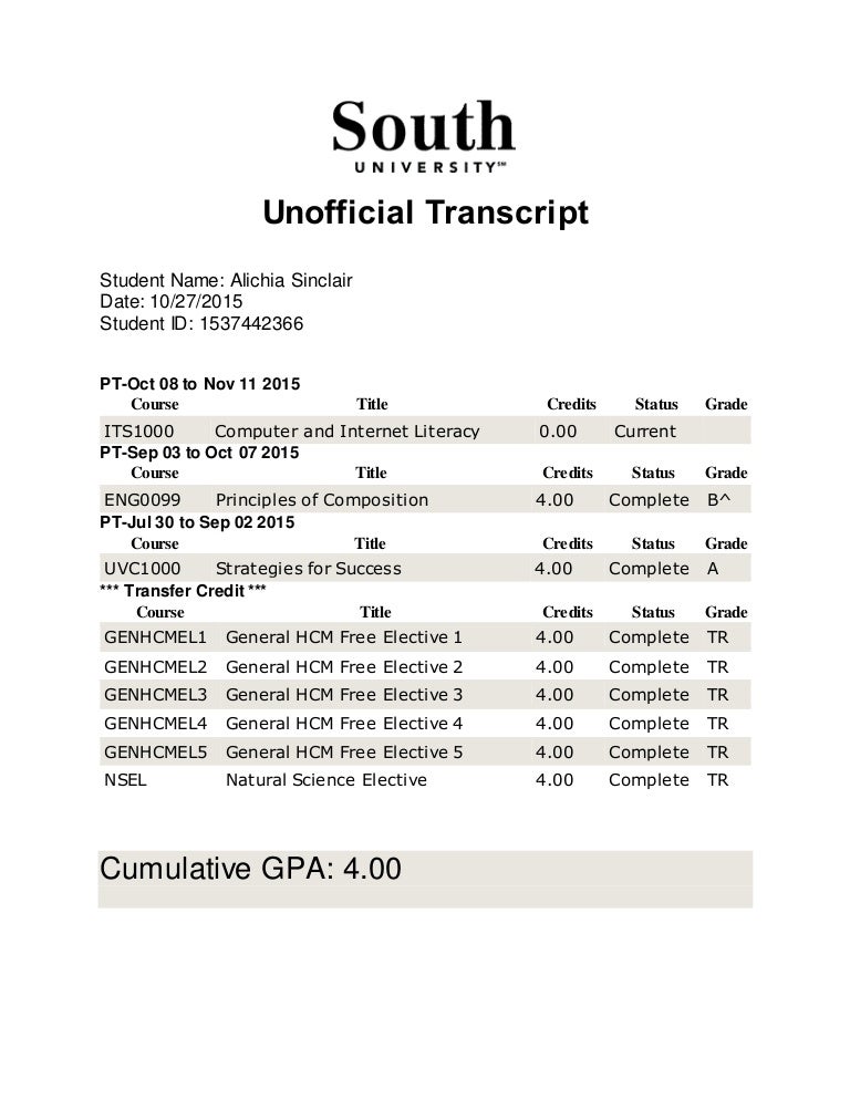 Unofficial Transcript