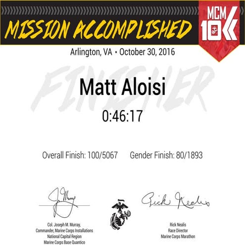2016 MARINE CORPS MARATHON 10K | PDF
