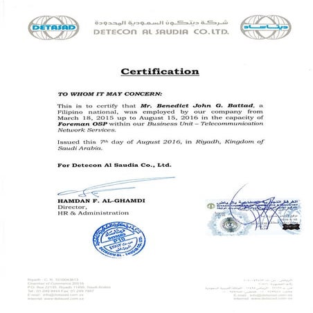 DETECON CERTIFICATE | PDF