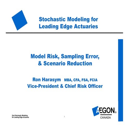 Stochastic Modeling Model Risk Sampling Error Scenario Reduction Pdf Business