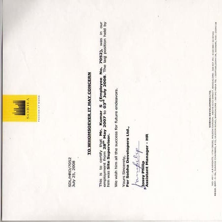 Sobha Exp. Latter | PDF