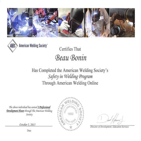 AWS Safety in Welding Program Certificate | PDF