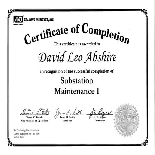 certificate Substation Maintenance I | PDF