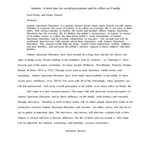 Autism Spectrum Disorders Research Paper | DOCX