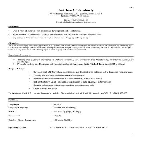 Anirban_Resume | DOC | Databases | Computer Software and Applications