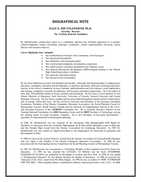 Dale Shuttleworth presentations