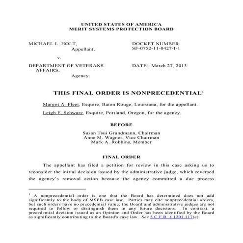 Merit Systems Protection Board Docket Number SF-0752-11-0427-I-1 | PDF