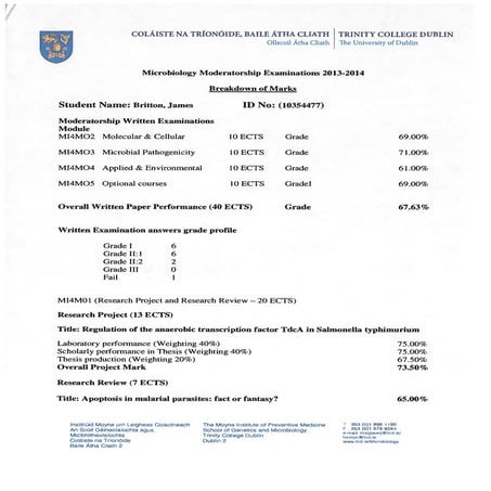 TCD Results & Thesis | PDF