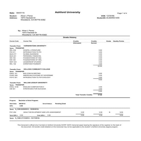 NYU Official Transcript | PDF