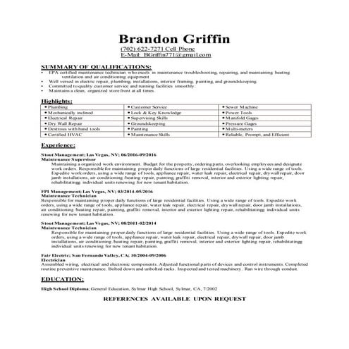 BRANDON 2016- revise resume | DOCX