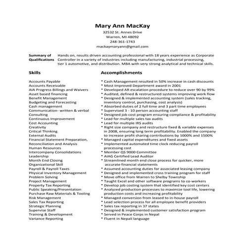 Resume - Mary Ann MacKay - Skill | PDF
