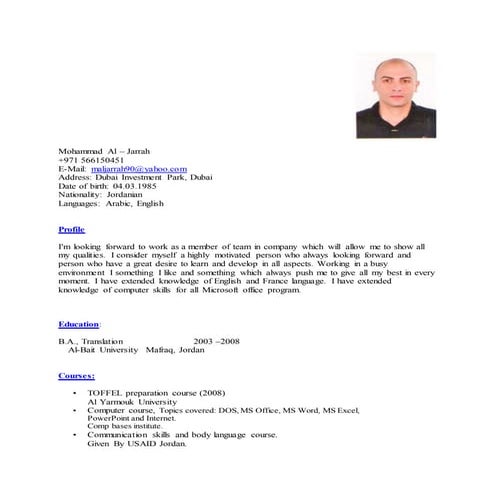 Jarrah Resume | DOCX