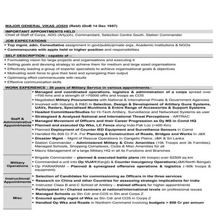CV - MAJOR GENERAL VIKAS JOSHI 2 | PDF
