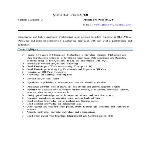 QV Developer Updated Resume | DOCX