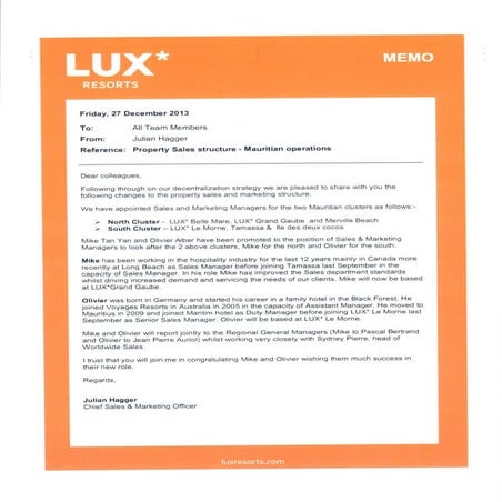 Promotion Memo - Chief Sales & Marketing Officer | PDF