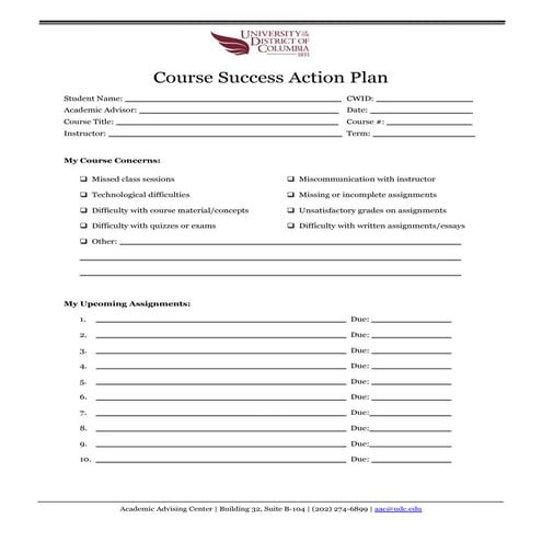 Course Success Action Plan | PDF | College Planning | College Education