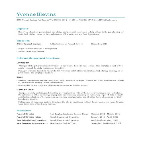 Yvonne Resume 2016 | DOCX