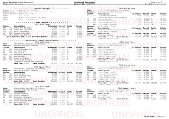 NC State Official Final Transcript | PDF