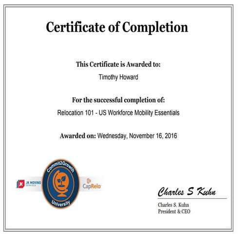 Relocation 101 Training Certificate | PPT