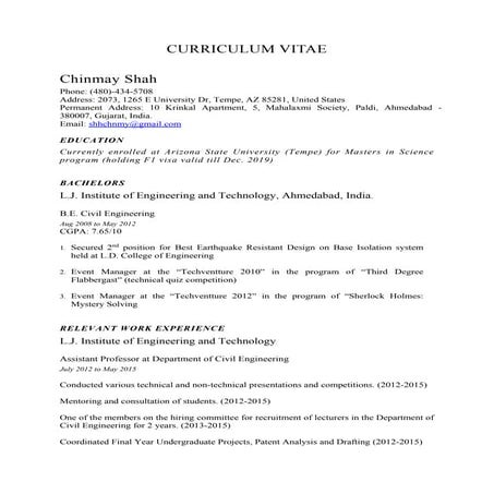 Chinmay Shah Resume | PDF