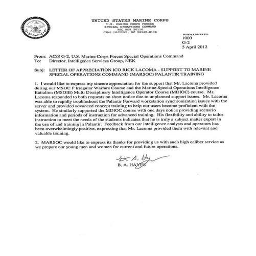 MARSOC Letter of Accomendation | PDF