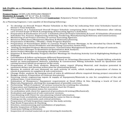 Job Profile as a Planning Engineer | PDF