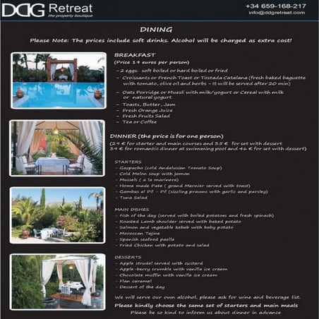 DDG Spa Retreat Spain Menu | PDF