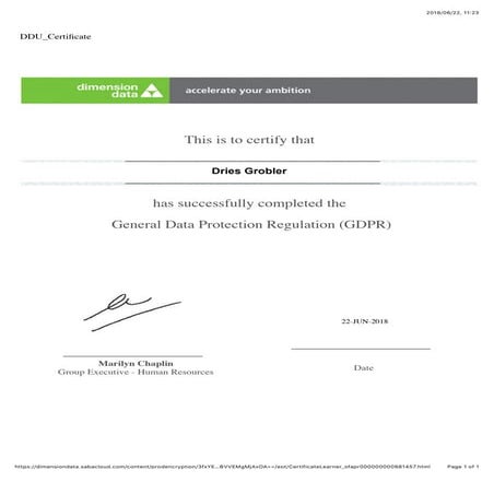 Dimension Data GDPR Certification | PDF