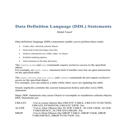 Data Definition Language Ddl Pdf Databases Computer Software