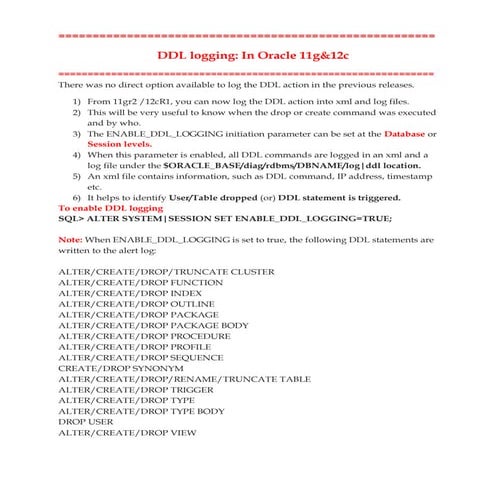 Ddl Logging Parameter In Oracle 11g And 12c Pdf