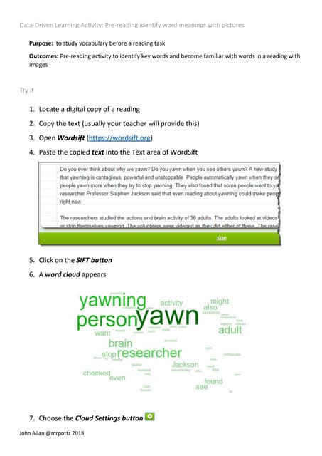 DDL WordSift Activity 7- Study Key Vocabulary before writing activity | PDF