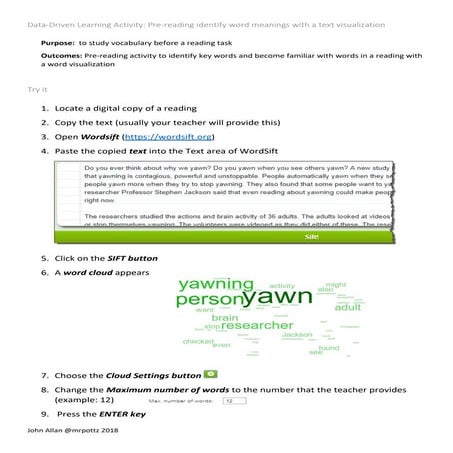 DDL WordSift Activity 3- Pre-reading - Word Visualization | PDF