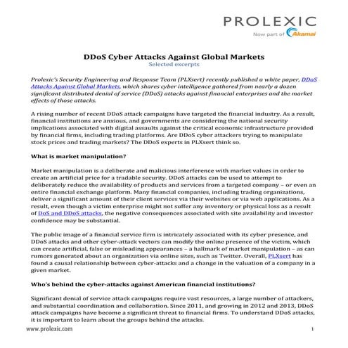 Ddos Cyber Attacks Against Global Markets Prolexic Pdf