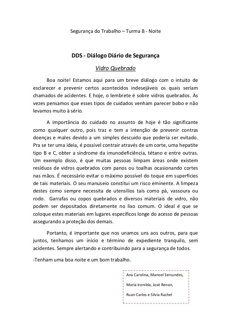 Exemplo de como elaborar uma DDS